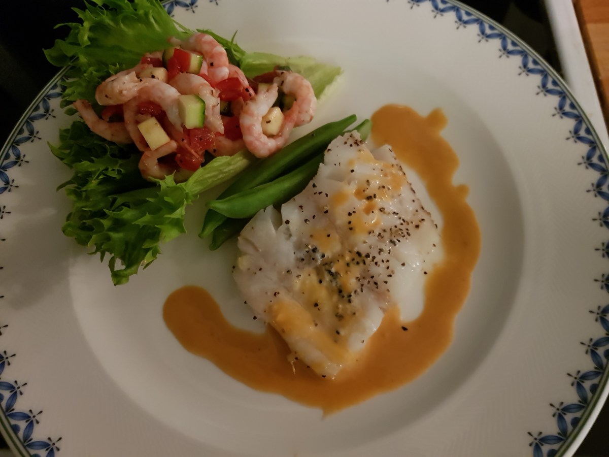 Ovnsbakt isgalt med rekesaus og reke-tomat salsa – CITRUSFRUKTEN